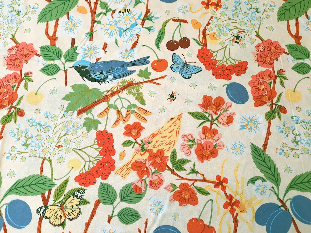 Tree Chatter, Organic Cotton Poplin Fabric, Flowering Trees, Birch ...
