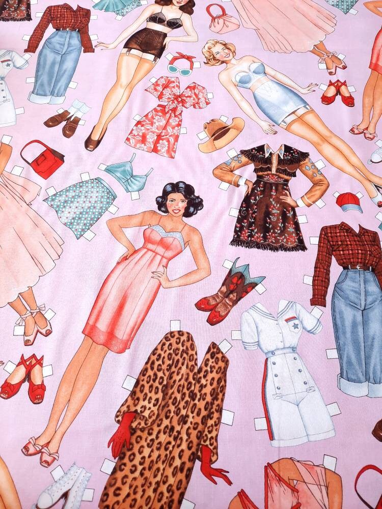 Paper Pin-ups Pink Fabric Paper Doll Fabric Pin up Girls | Etsy