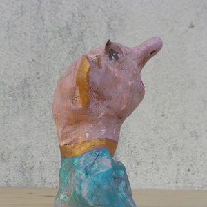 Funny Bust Creature, Original Clay, Turquoise Blue Gold, Whimsical ...