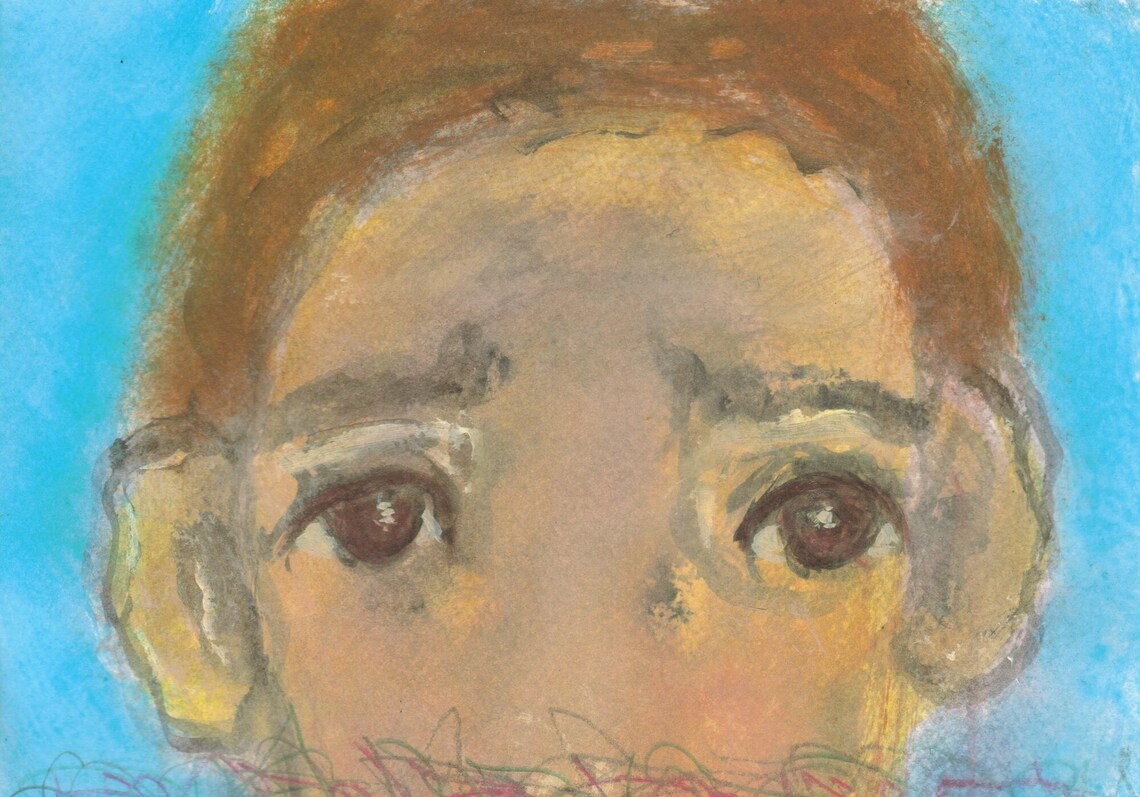 Original Boy Portrait, Beige Blue, Whimsical Sentence Writing, Shy ...