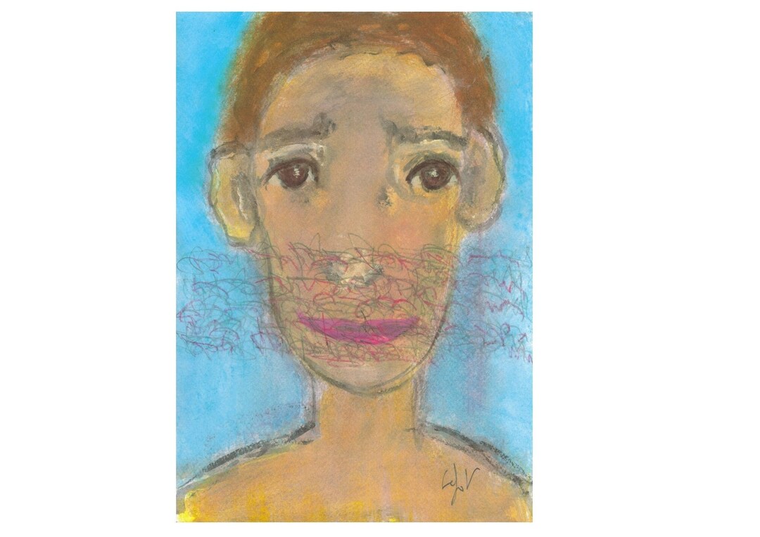 Original Boy Portrait, Beige Blue, Whimsical Sentence Writing, Shy ...