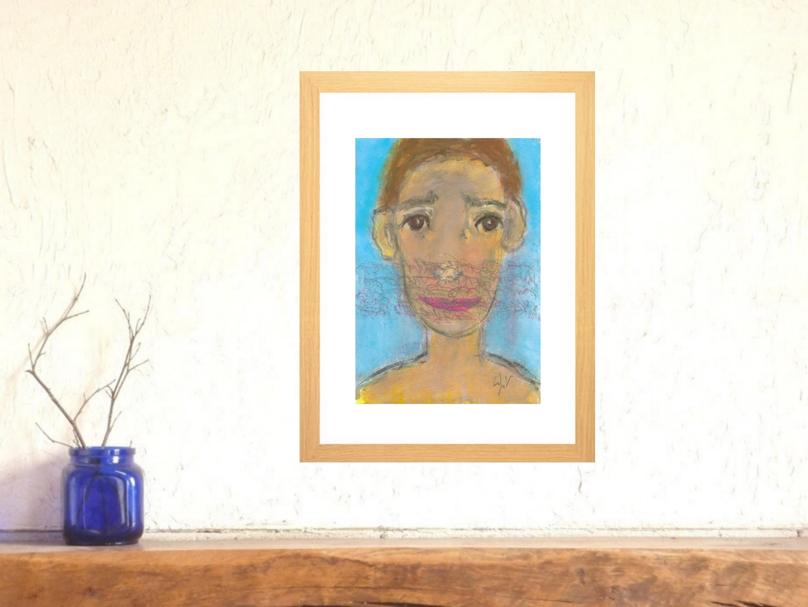 Original Boy Portrait, Beige Blue, Whimsical Sentence Writing, Shy ...