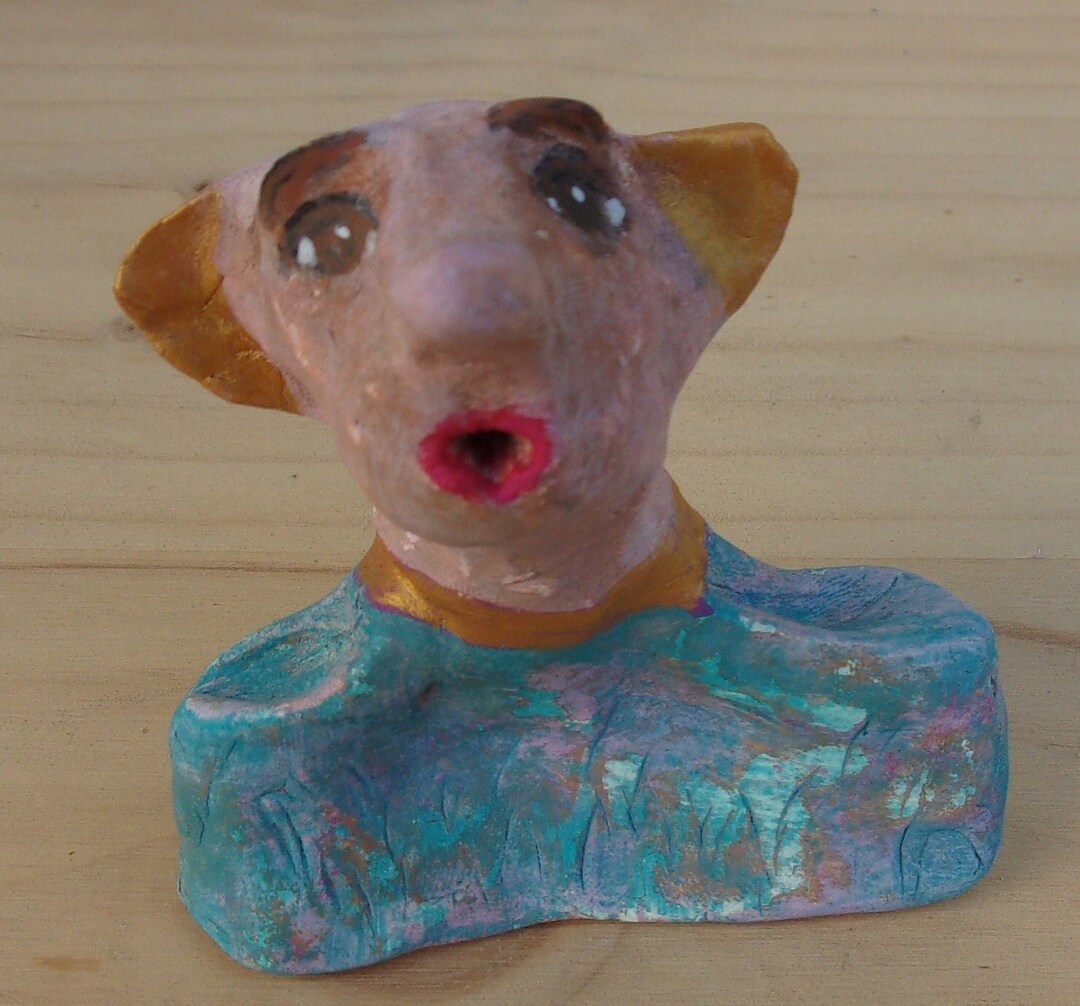 Funny Bust Creature, Original Clay, Turquoise Blue Gold, Whimsical ...