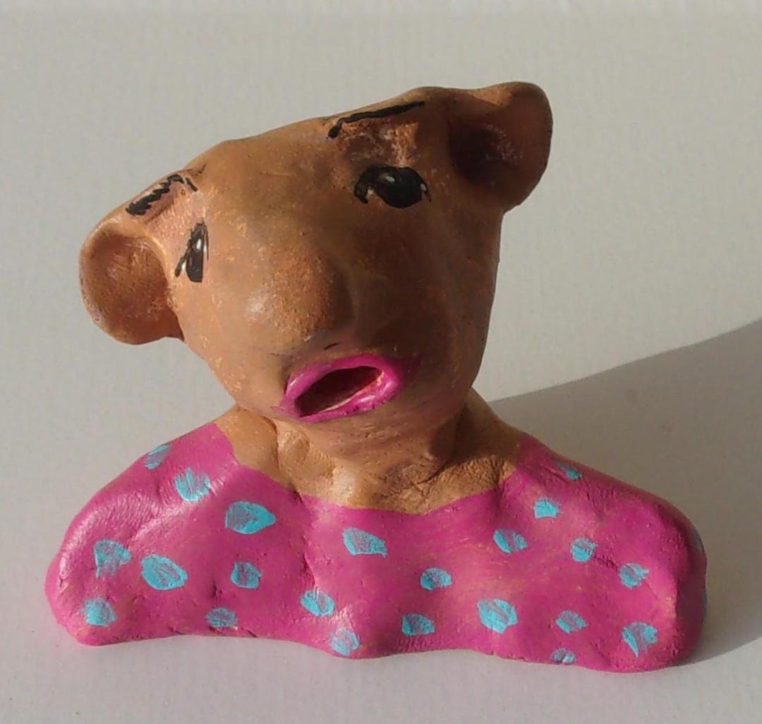 Folk Pet Statue, Odd Clay Bust, Animal Dog, Original Handmade ...