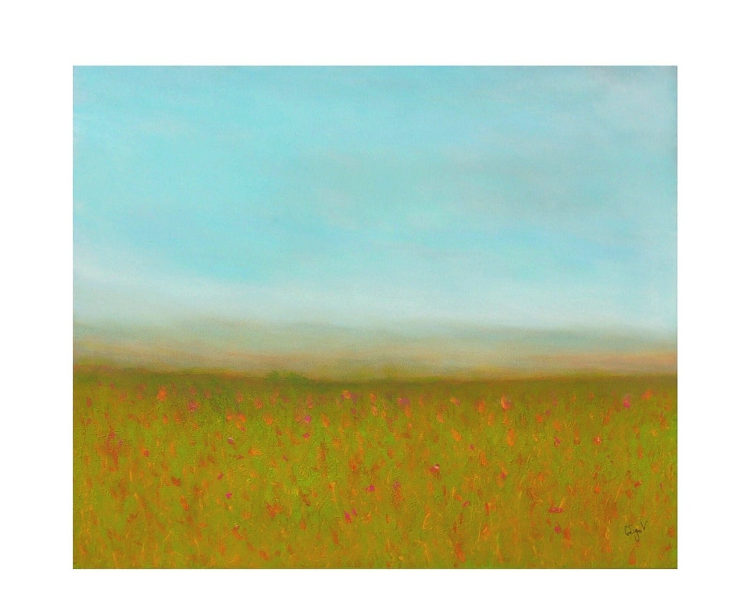 Original Landscape, Meadow Flowers Painting, Green Blue, Gift for Wife ...