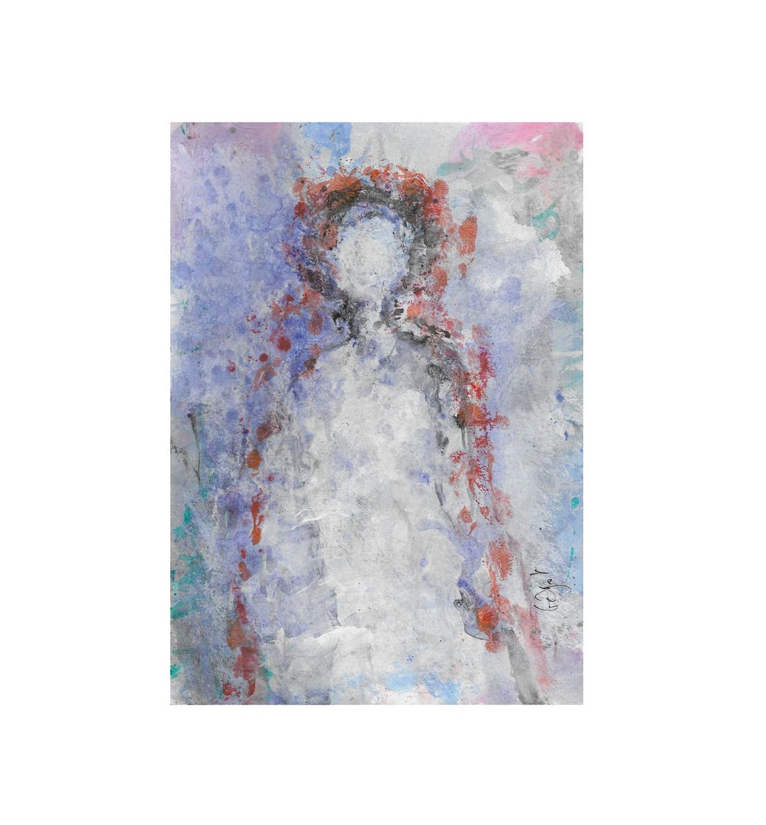 Sketch Figure, Human Being, Blue White Orange, Whimsical Original ...