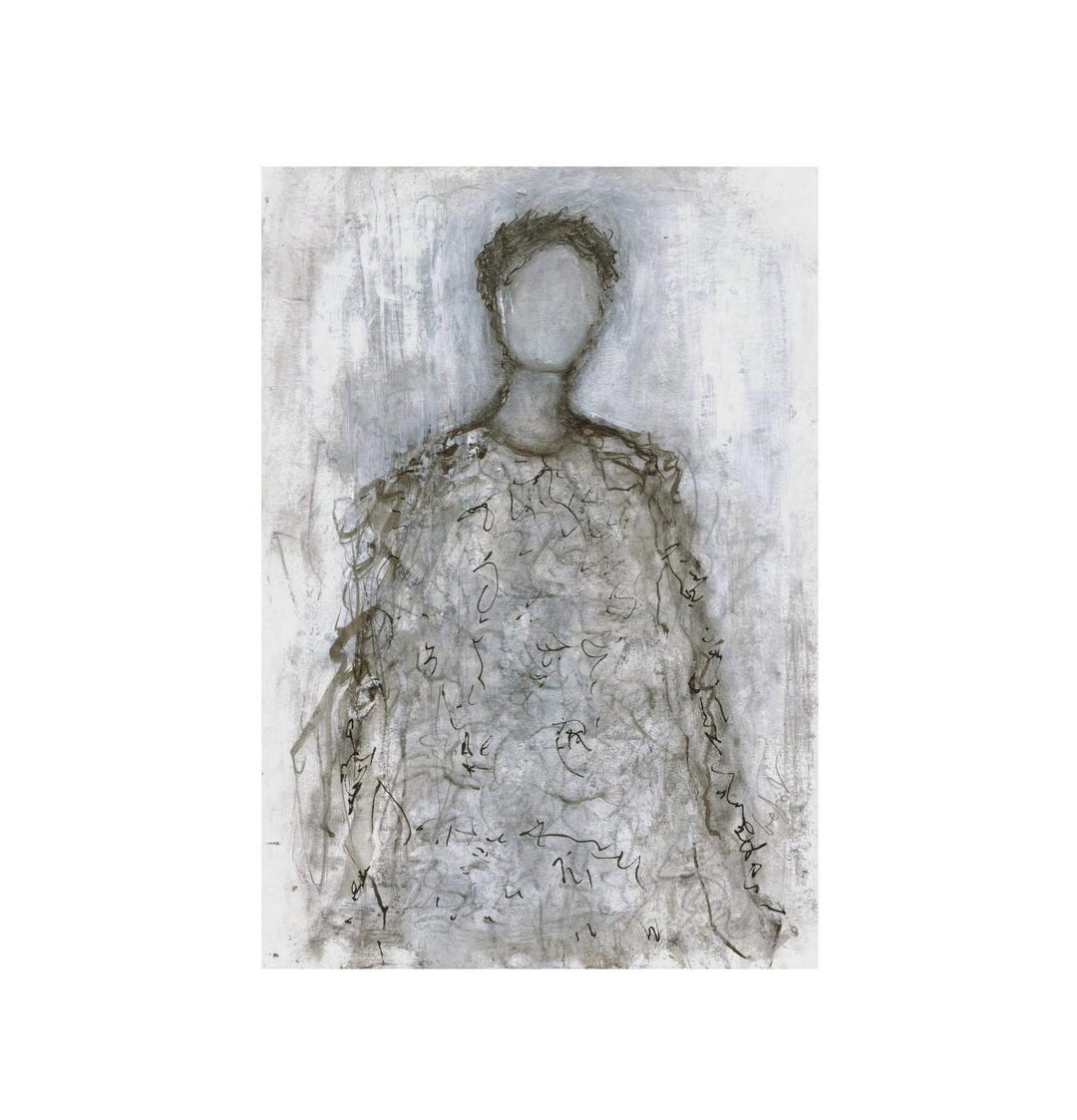 Abstract Faceless Figure, Grey White Beige, Original Artwork, Soft ...