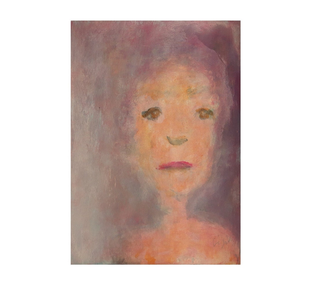 Original Girl Portrait, Peach Purple, Erased Face, Soft Faded Colors ...