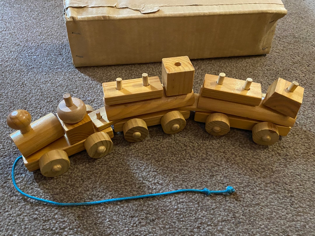 Vintage Wooden Pull Along Stacking Train Set With Interchangeable ...