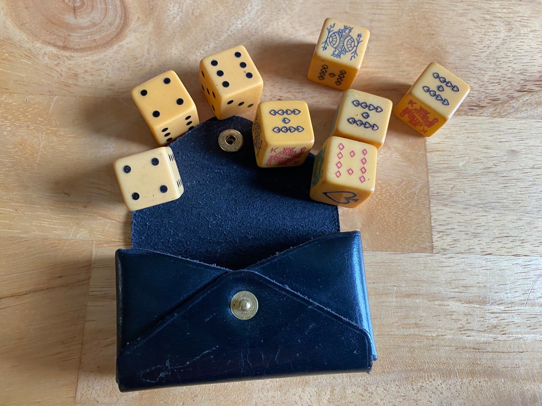 Vintage Poker Dice & 3 Dice Post Office Tower in Small Leather Case NO INSTRUCTIONS - Etsy