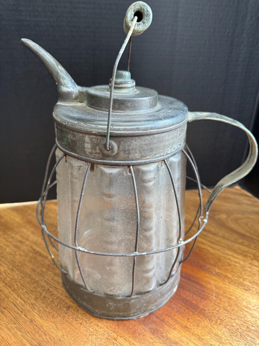 Antique Kerosene Oil Lamp Filler Bottle With Wire Basket/cage Circa ...
