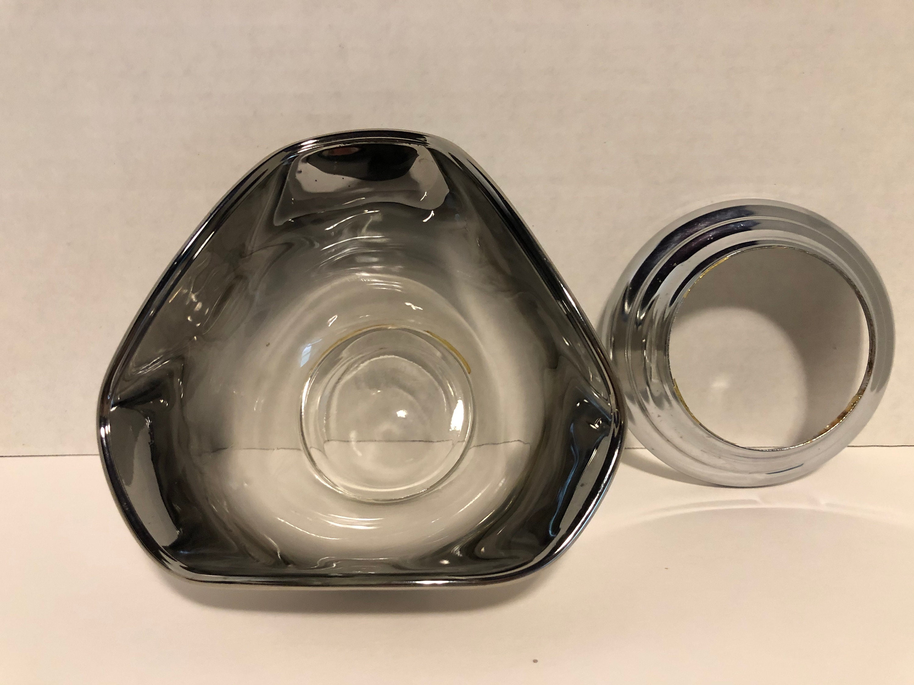 Vitreon Queen's Lusterware Silver Fade Ombre Bowl With Chrome Base - Etsy