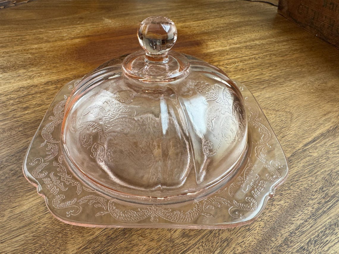 Indiana Glass - Pink - Recollection/madrid Pattern Covered Butter Dish ...