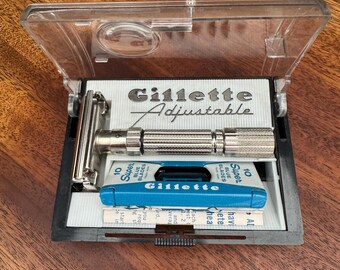 1961 Gillette FATBOY Adjustable Vintage Safety Razor Set in Case With ...