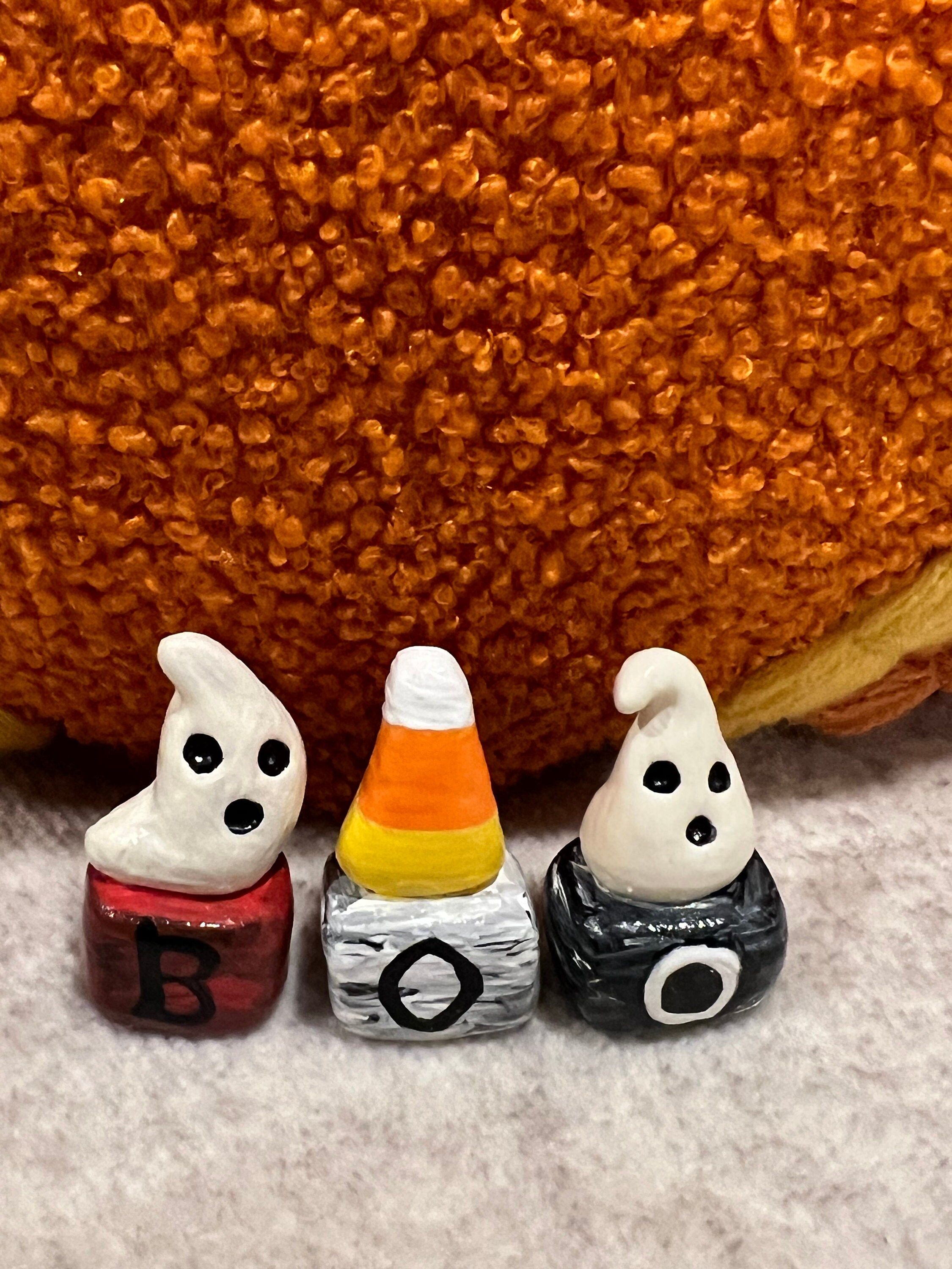 Boo Ghost Miniature Set, Polymer Clay Figurine, Halloween, Decoration ...