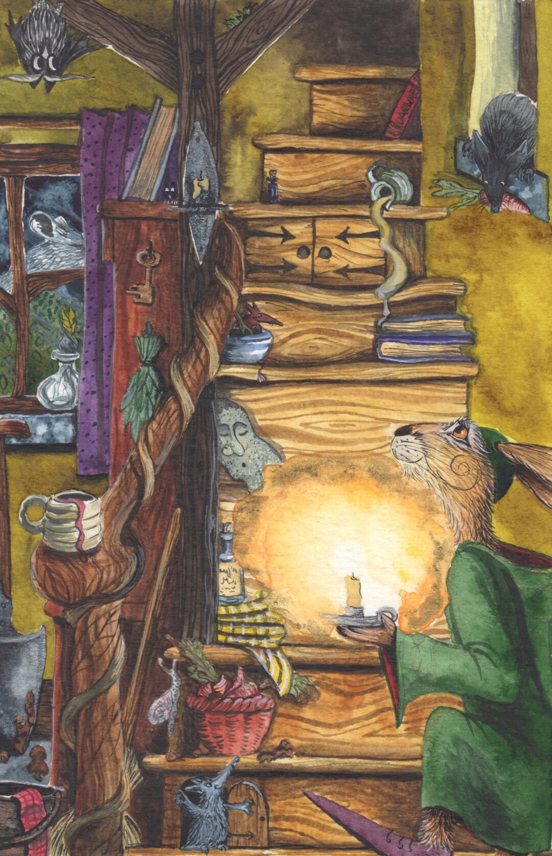 Cosy Cottage Hare Print Matlock Climbs the Stairs... A3/4 - Etsy