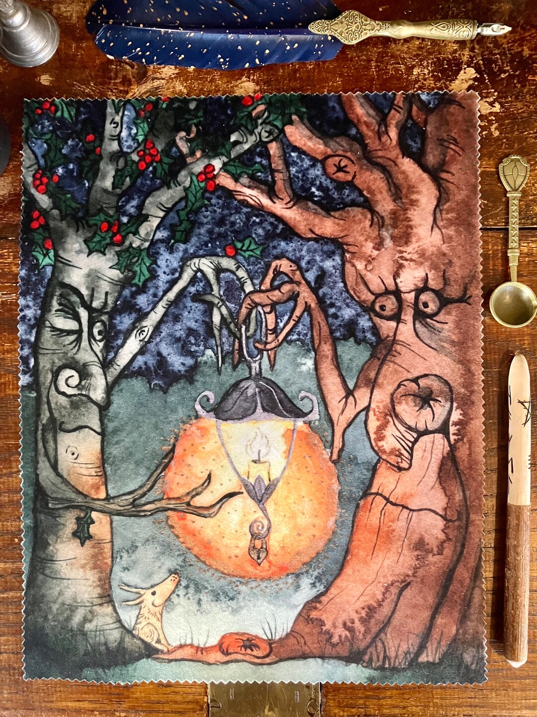 Yuletide Witchy Velvet Altar Cloth Tree Art Holly and Oak - Etsy