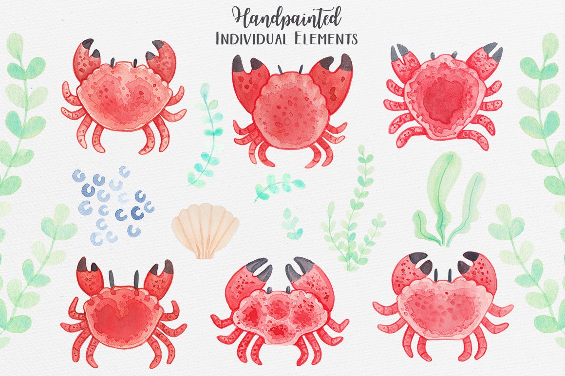 Crabulous Watercolor Set Crab Clip Art Digital File Summer - Etsy