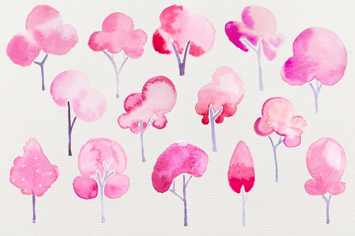 Cute Watercolor Trees Pack Digital File Printable Clipart Instant ...