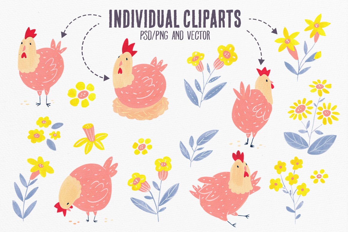 Cheeky Chicks Clipart Set Chicken Clip Art, Digital File, Animal ...