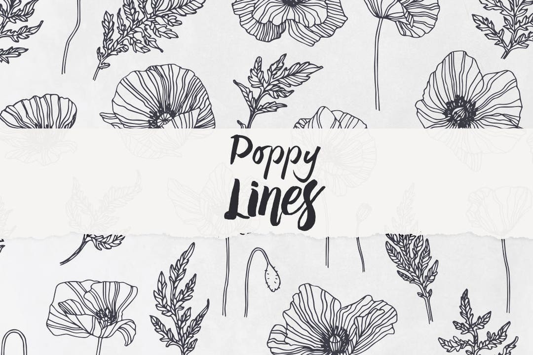 Poppy Lines Flower Clipart Floral Graphic Instant - Etsy