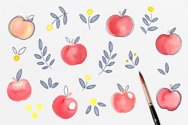Apple Blossom Watercolor Set Apple Clip Art, Digital File, Fruit ...