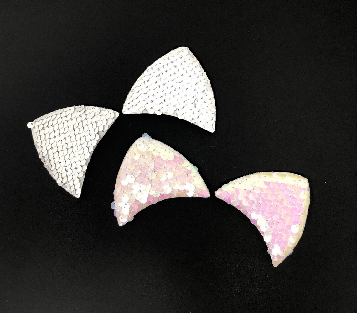 2pcs Sequins Cat Ears Padded Patch Applique Cat Ear Applique - Etsy