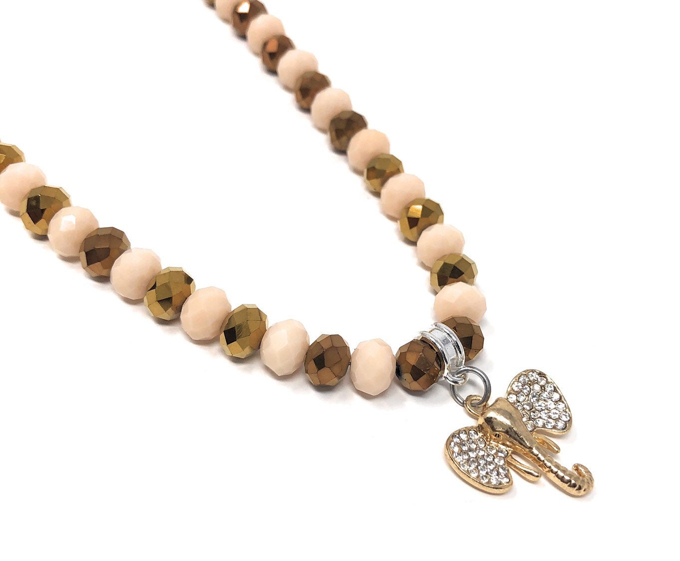 Girls Beaded Necklace With Elephant Charm Animal Jewelry for - Etsy