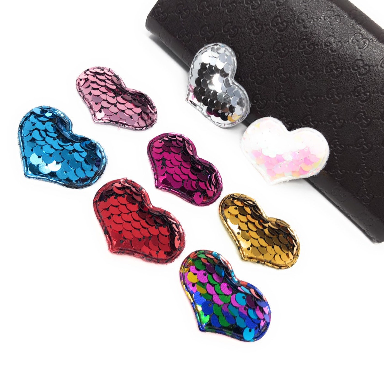 8 Pcs Heart Sequins Padded Patch Applique Heart Applique | Etsy