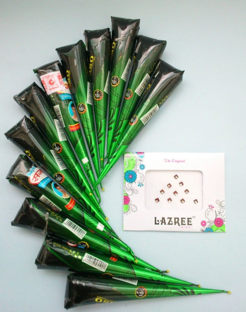 12pcs 100% Natural Instant Dark Brown Henna Cone MEHANDI CONE Tattoo ...