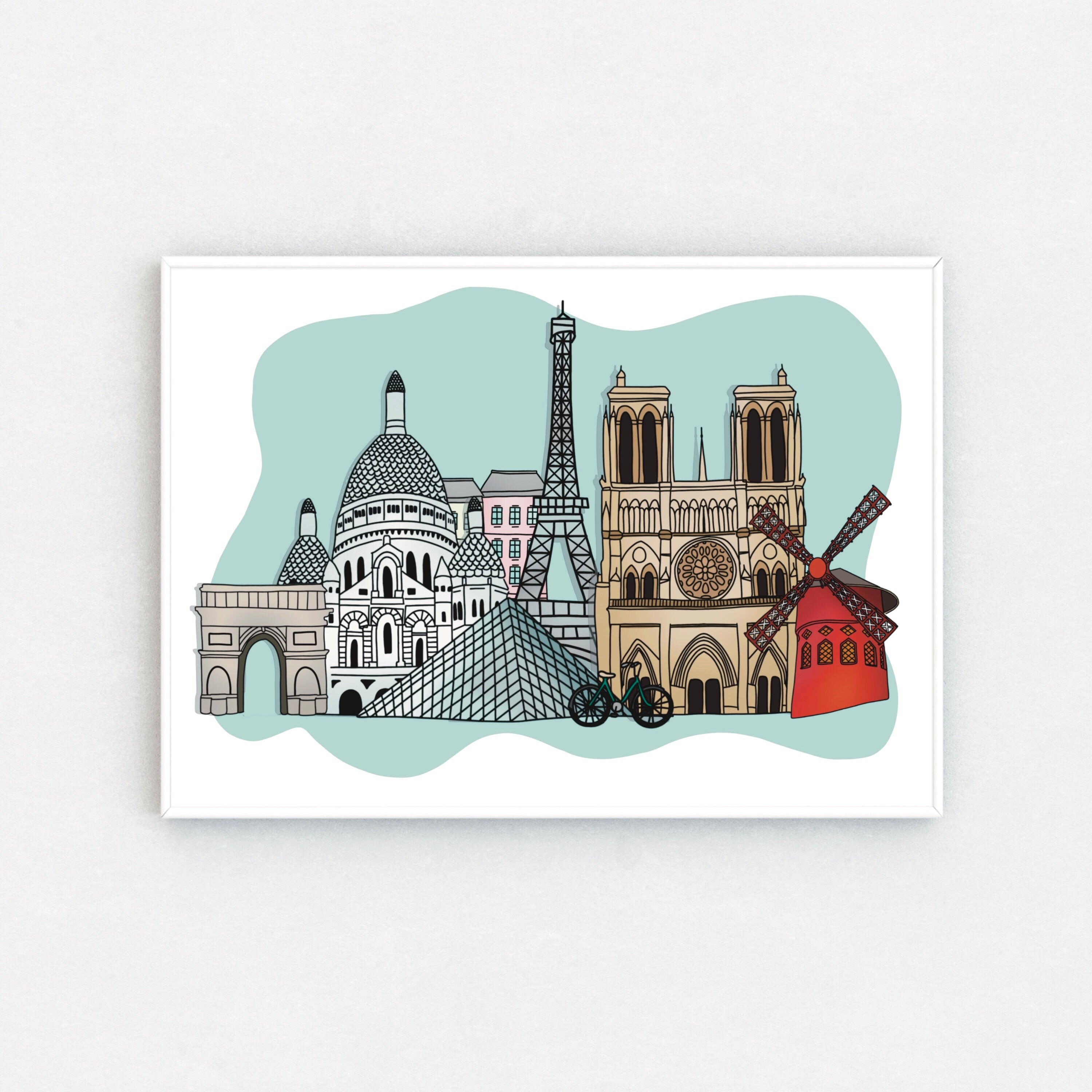 Paris A4 Poster City Skyline Drawing & Illustration Marker Art ...