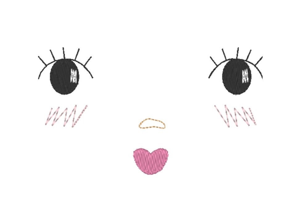 Doll Face Embroidery File Handmade Look 3 Sizes INSTANT DOWNLOAD 4 X 4 ...