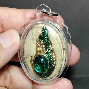Thai Amulet Pendant, Nakha Srisutho and Nakee Sripatum, Green Naga ...