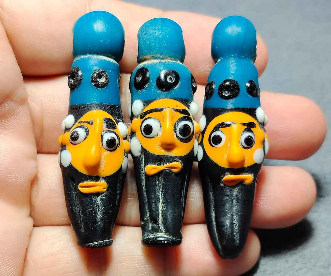 3 Pcs Beautiful, Phoenician Style, Chili Head, Pattern 2 Side Face ...