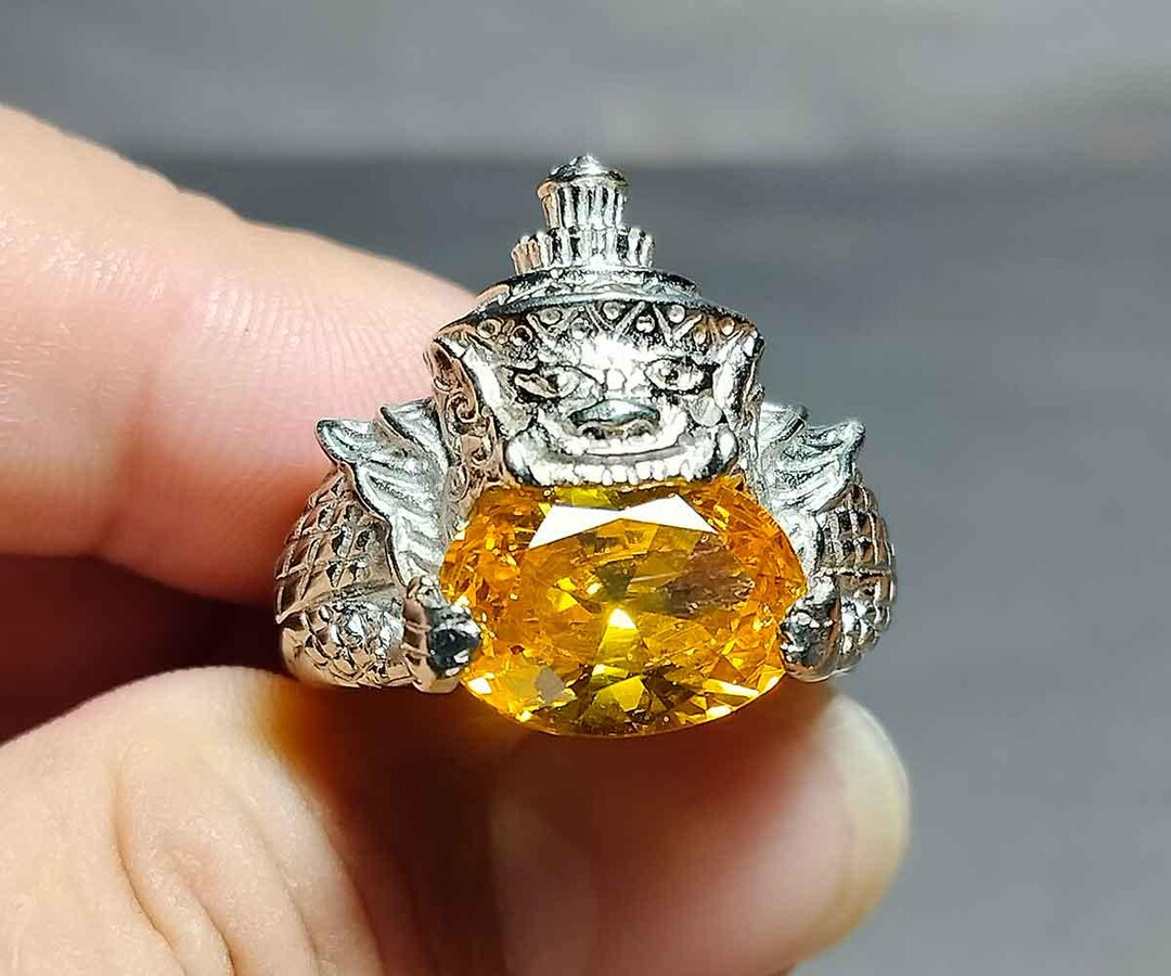 Thai Amulet Ring, Beautiful, Rahu Om Jun, Rahu Surya Chandra, Protect ...