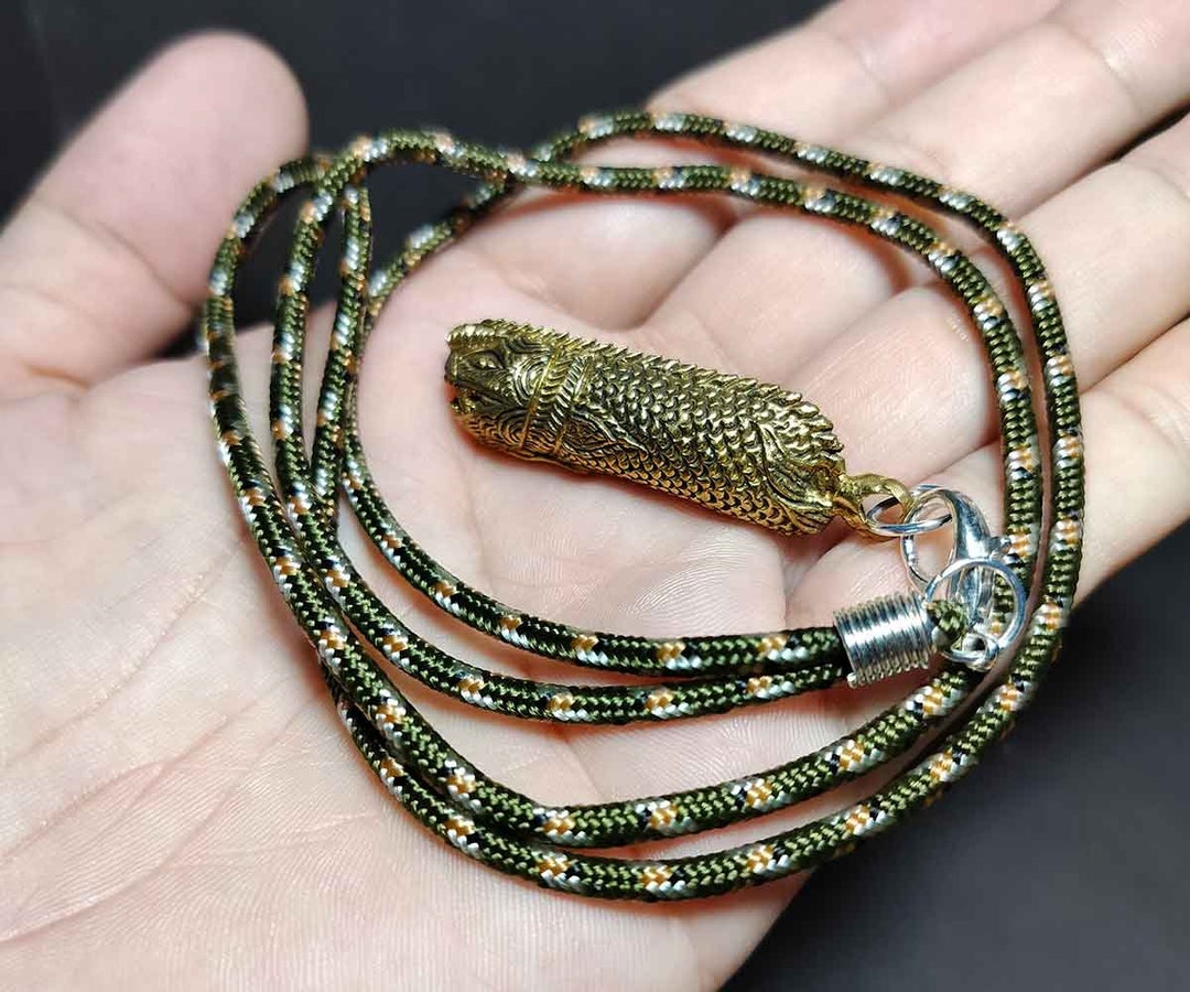 Thai Brass Amulet Pendant, Rope Necklace, Lingam, Phallic, Palad Khik ...