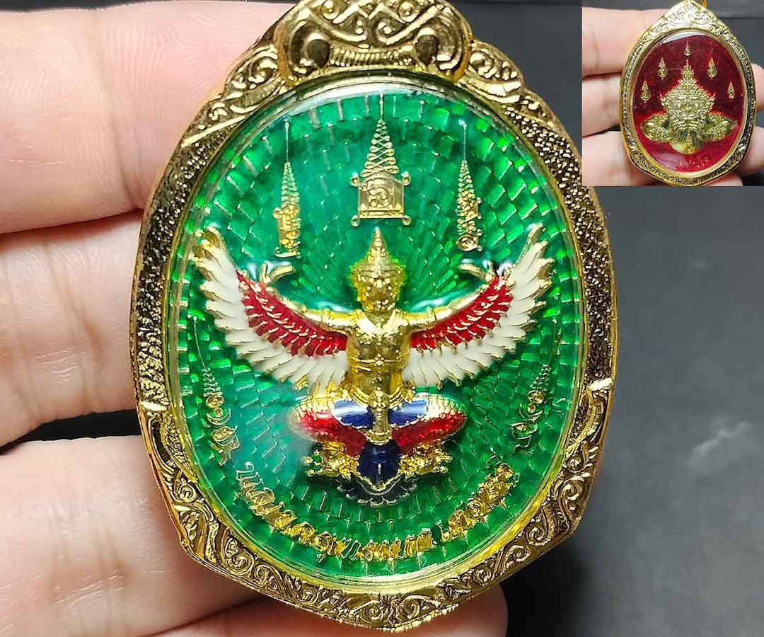 Thai Amulet Pendant, Talisman, Phaya Krut, Garuda, Behind, Rahu Keep Moon, Power Protect ...