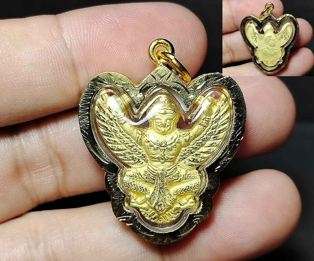 Thai Amulet Pendant, King Garuda, Thai King Rama V, Good Luck, Power, Fortune, Protect, Gold ...