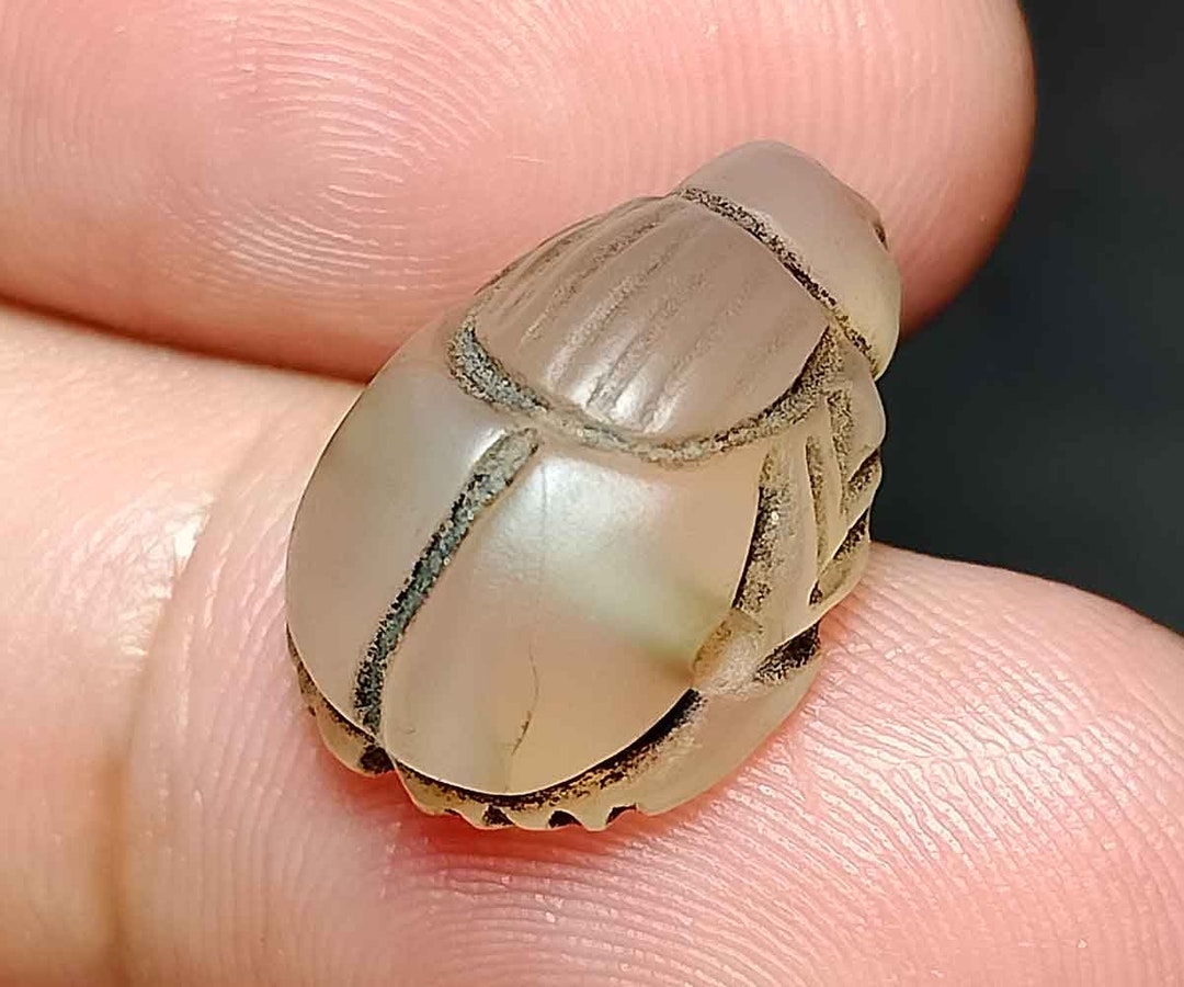 Collectible, Egypt Style, Amulet, Good Luck, Agate, White Stone, Carved ...