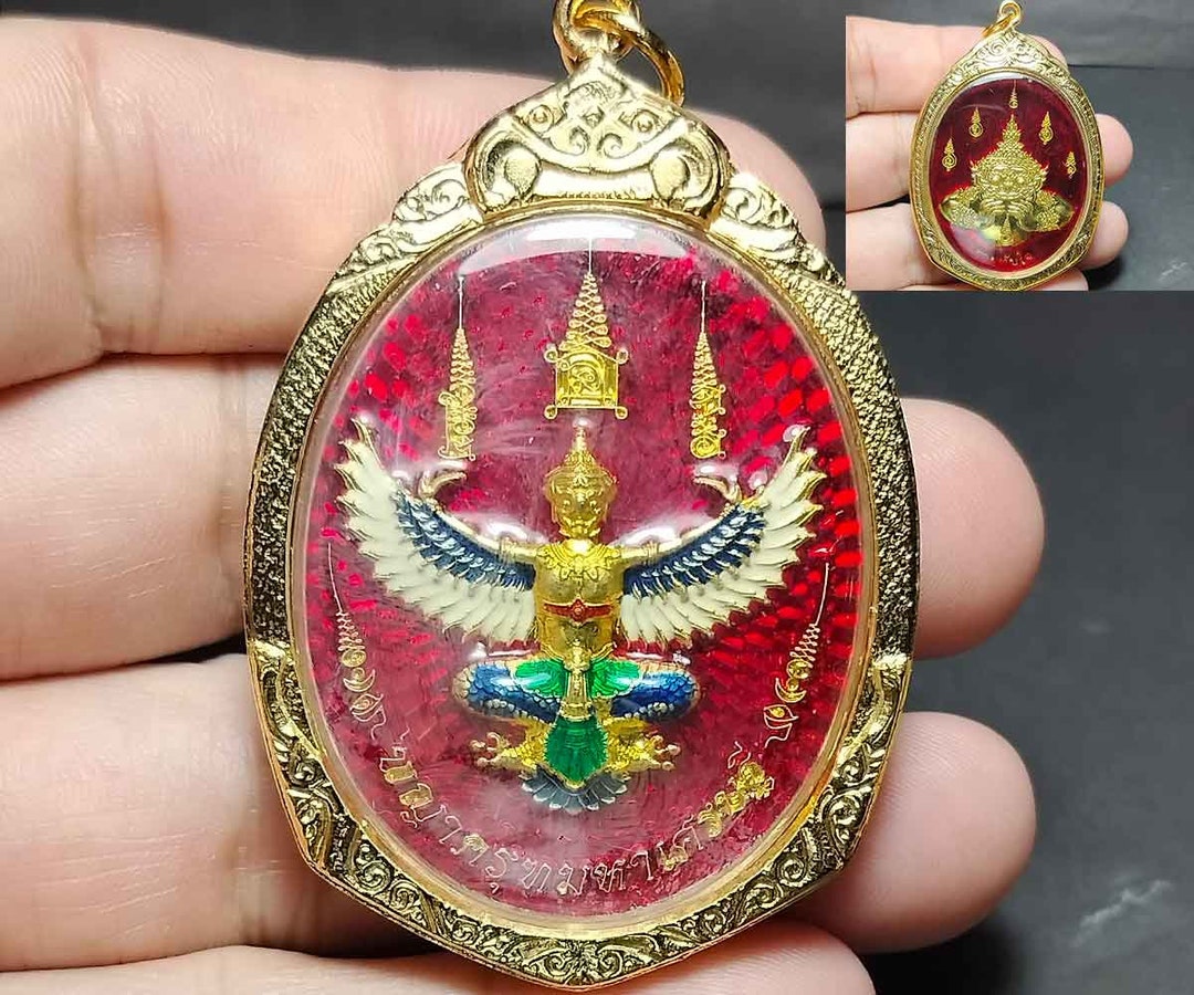 Thai Amulet Pendant, Talisman, Phaya Krut, Garuda, Behind, Rahu Keep Moon, Power Protect, Sunday ...