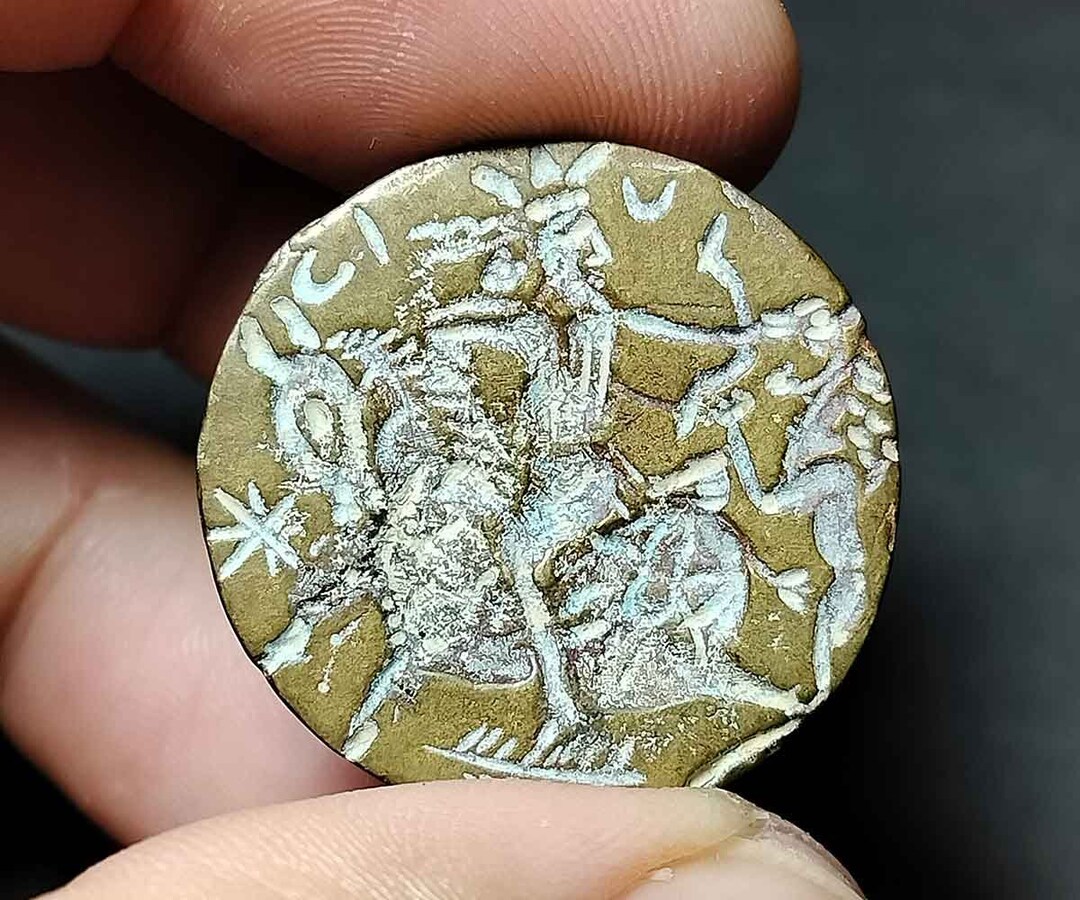 Collectible, Bronze, Stamp Seal, Intaglio, Sasanian, King Hunting Lion ...