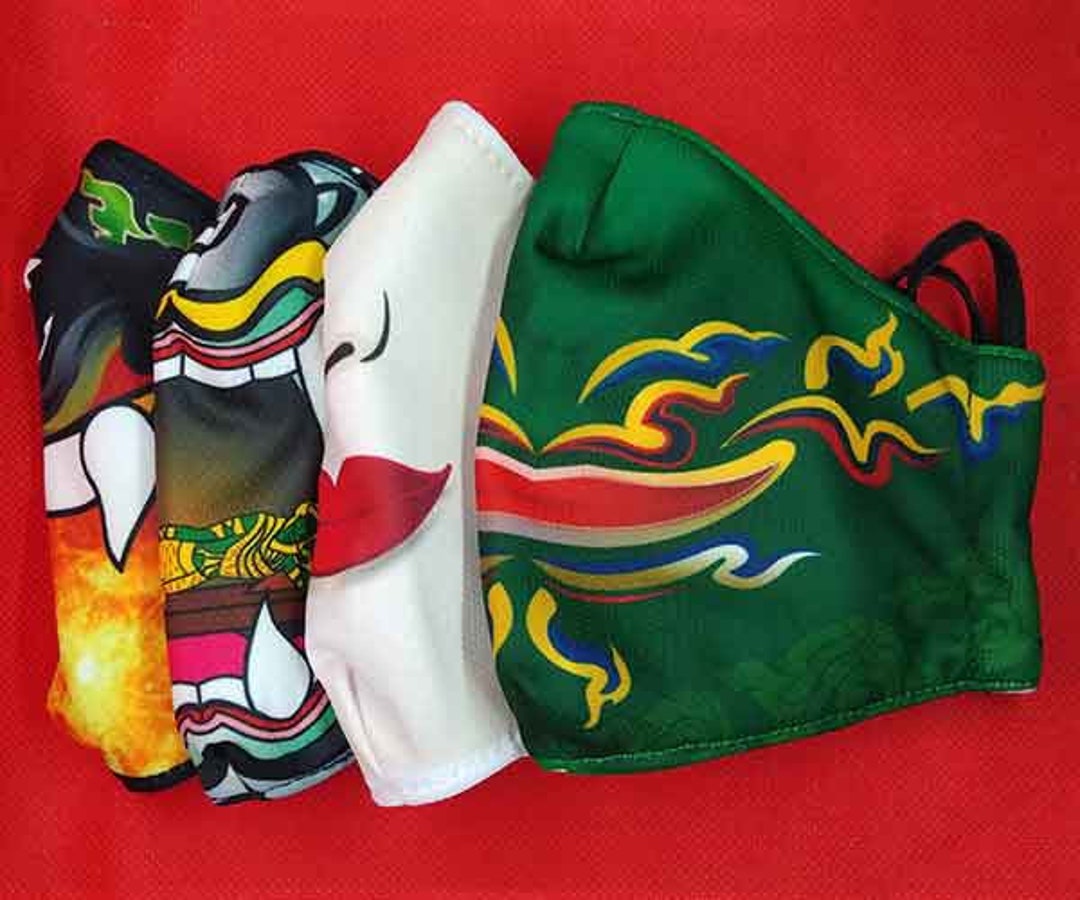 Thai Mask 4 Patterns Rahu, Hanuman, Nang Sita, Rama 3 Layers Cotton ...