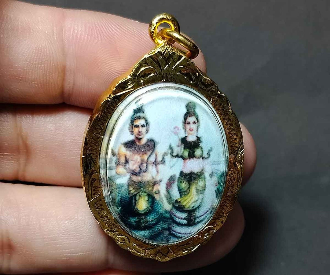 Thai Amulet Pendant, Nakha Srisutho and Nakee Sripatum, Green Naga ...