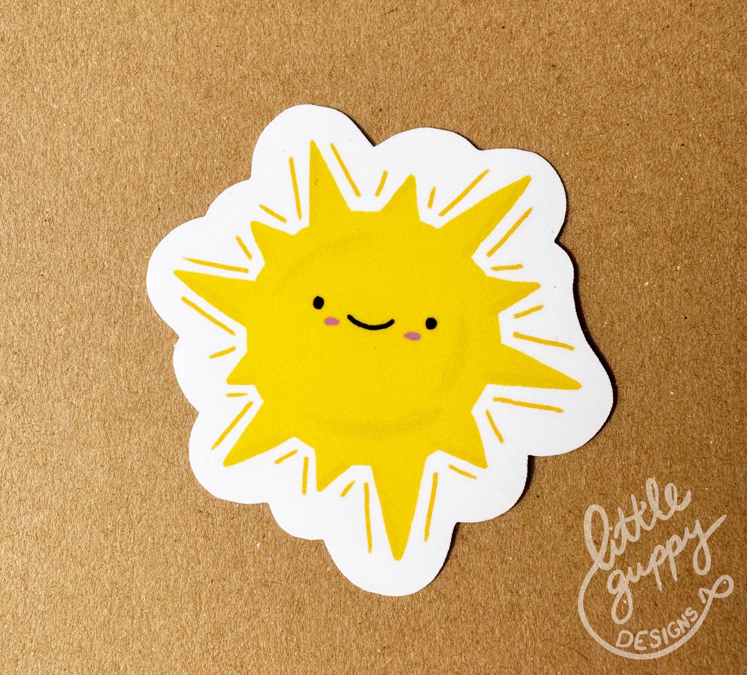 Happy Yellow Sun Glossy, Vinyl Sticker for Your Water Bottle, Laptop ...
