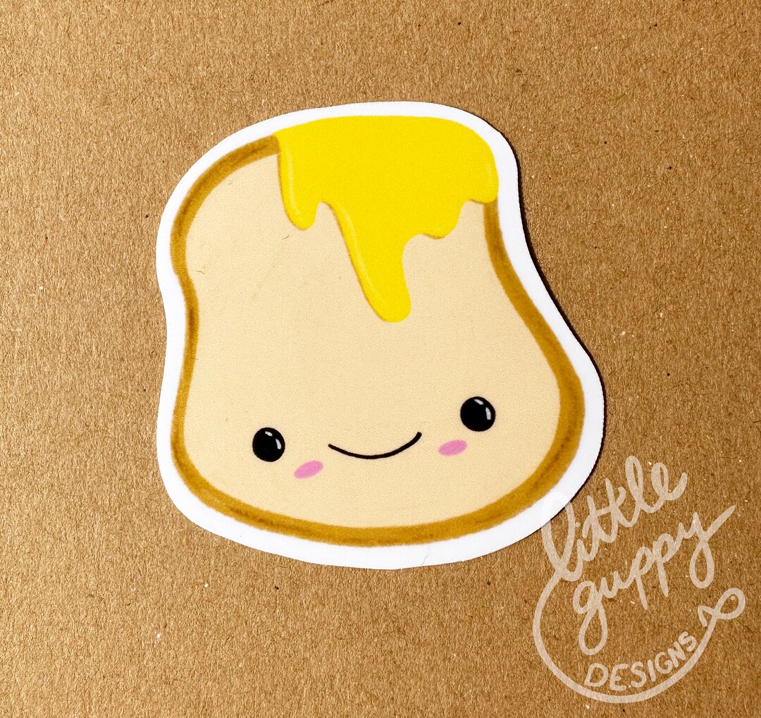 Cute Happy Buttered Toast Glossy, Vinyl Sticker for Your Water Bottle ...