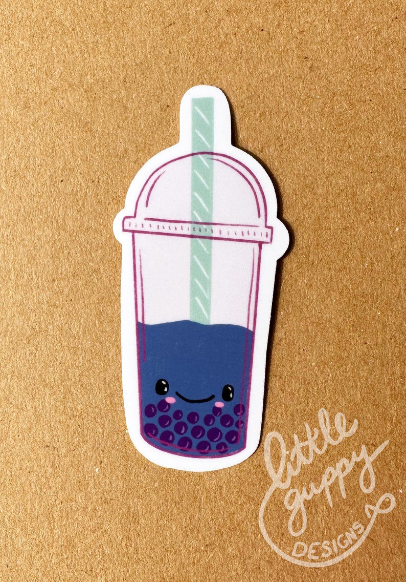 Cute Happy Boba Tea Glossy Vinyl Sticker for Your Water - Etsy