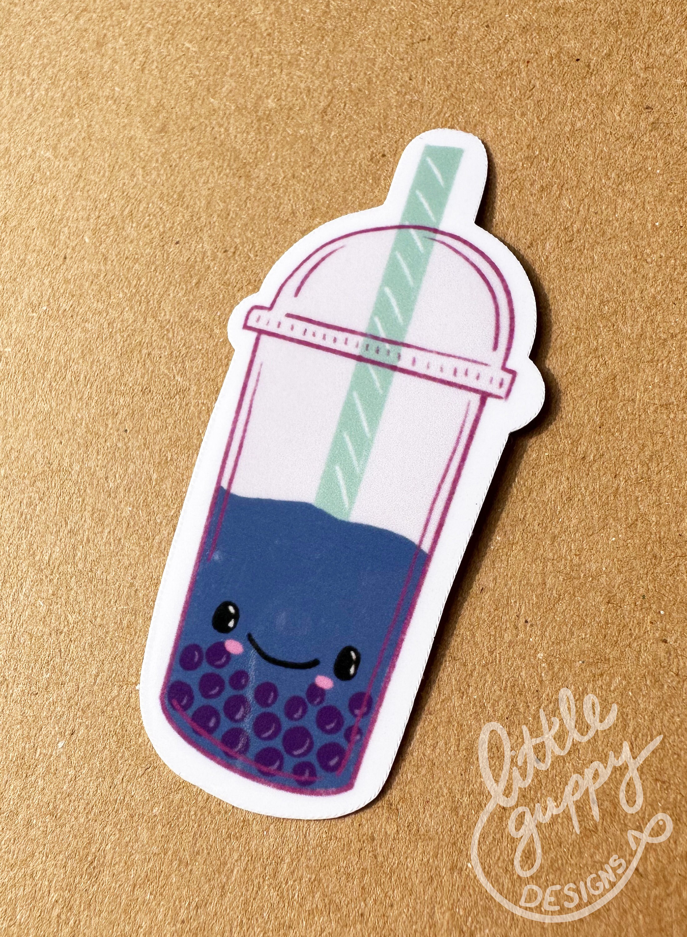 Cute Happy Boba Tea Glossy Vinyl Sticker for Your Water Bottle, Laptop ...