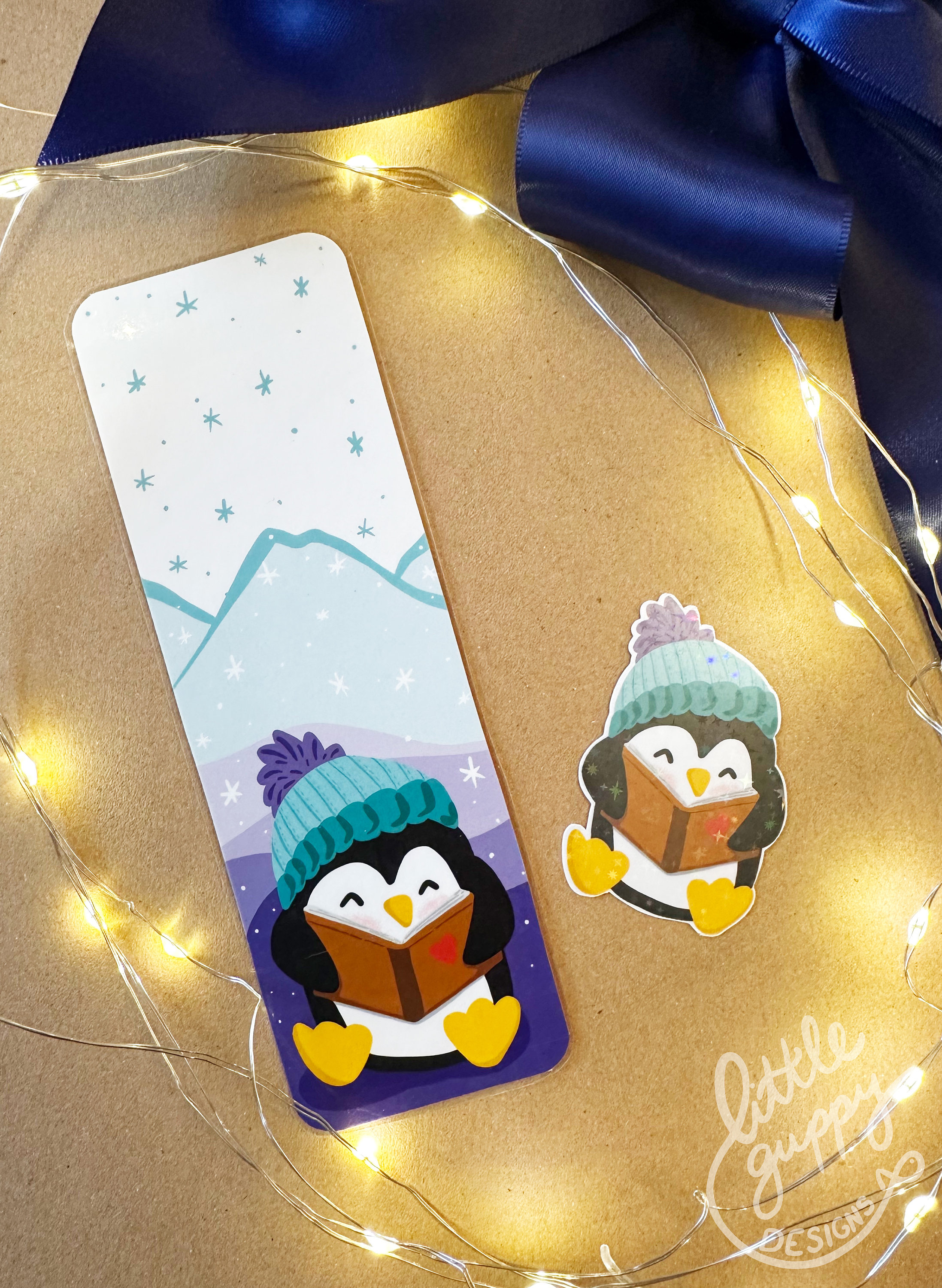 Winter Penguin Bookmark and Holographic Sticker Set - Etsy