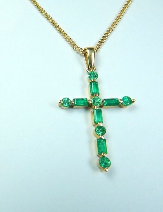 Colombian Emerald Cross Pendant 2.53 TCW 18K Yellow Gold Fine | Etsy