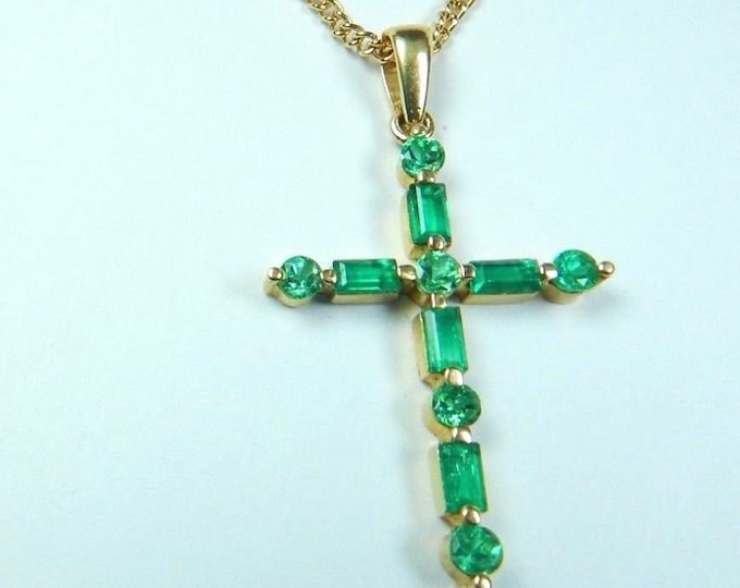 Colombian Emerald Cross Pendant 2.53 TCW 18K Yellow Gold Fine Jewelry Muzo Mines - Etsy